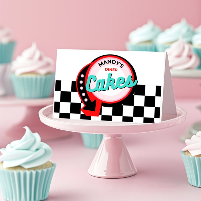 Editable DINER Red Tent Cards Template 50s Party PRINTABLE Rocknroll ...