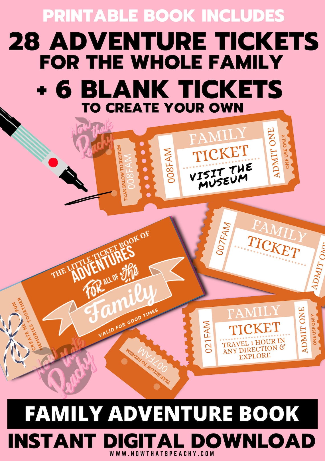 FAMILY Adventure TICKET Voucher Book Printable Download Coupons Mom Dad ...