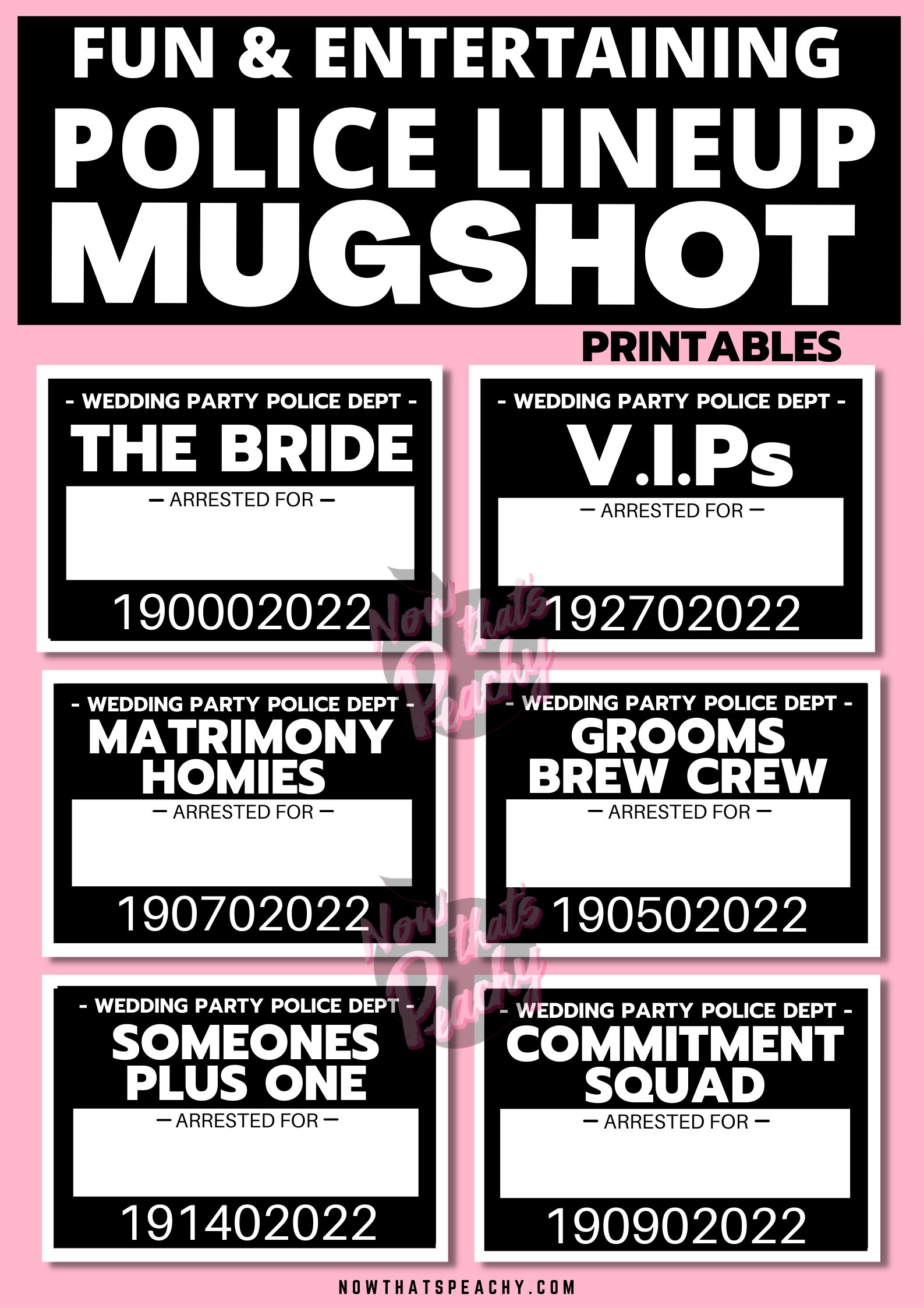 Wedding MUGSHOT Photo Booth PRINTABLES 30 Party Props Bride Groom ...