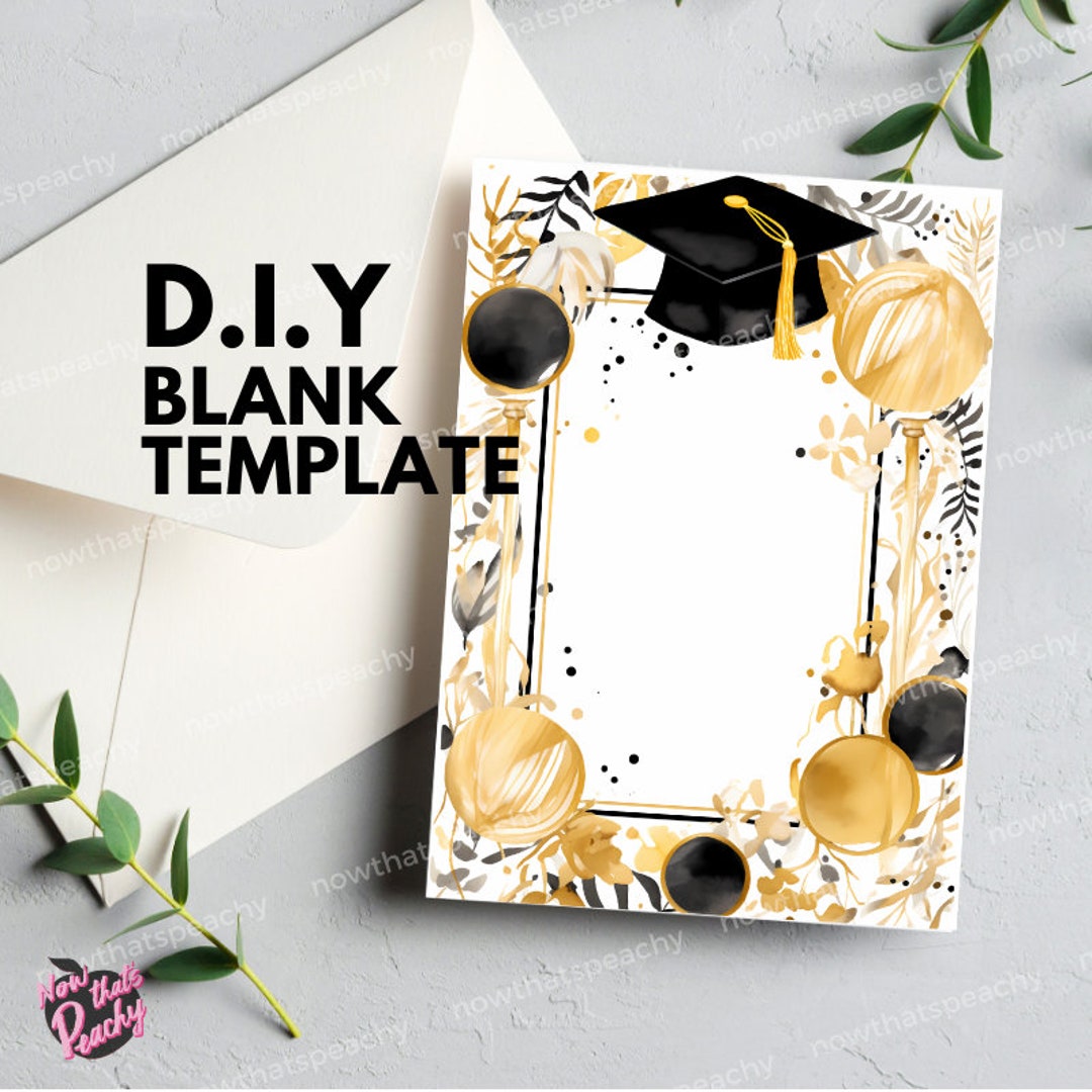Gold Watercolor Graduation Blank Template, Grad Custom Invites ...