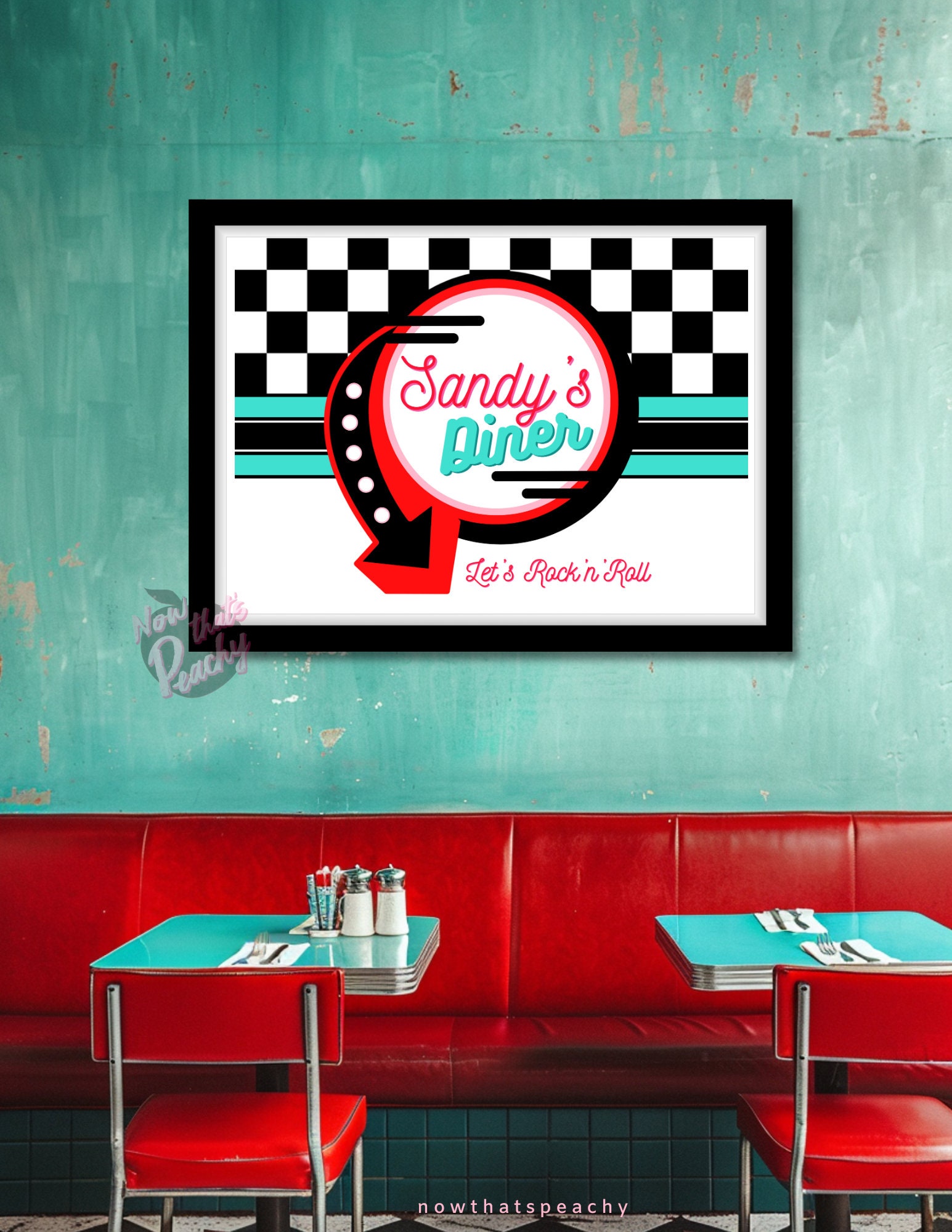 Custom Name DINER 50's Party Banner Sign PRINTABLE Rock'n'roll Sock Hop ...