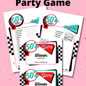 DINER Menu 1950's Word Quiz Game Scramble Party PRINTABLE Rock'n'roll ...