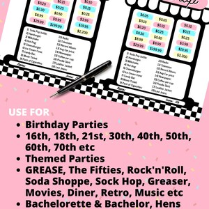 DINER 1950's Shop Price Guessing Game Party PRINTABLE, for Rock'n'roll ...