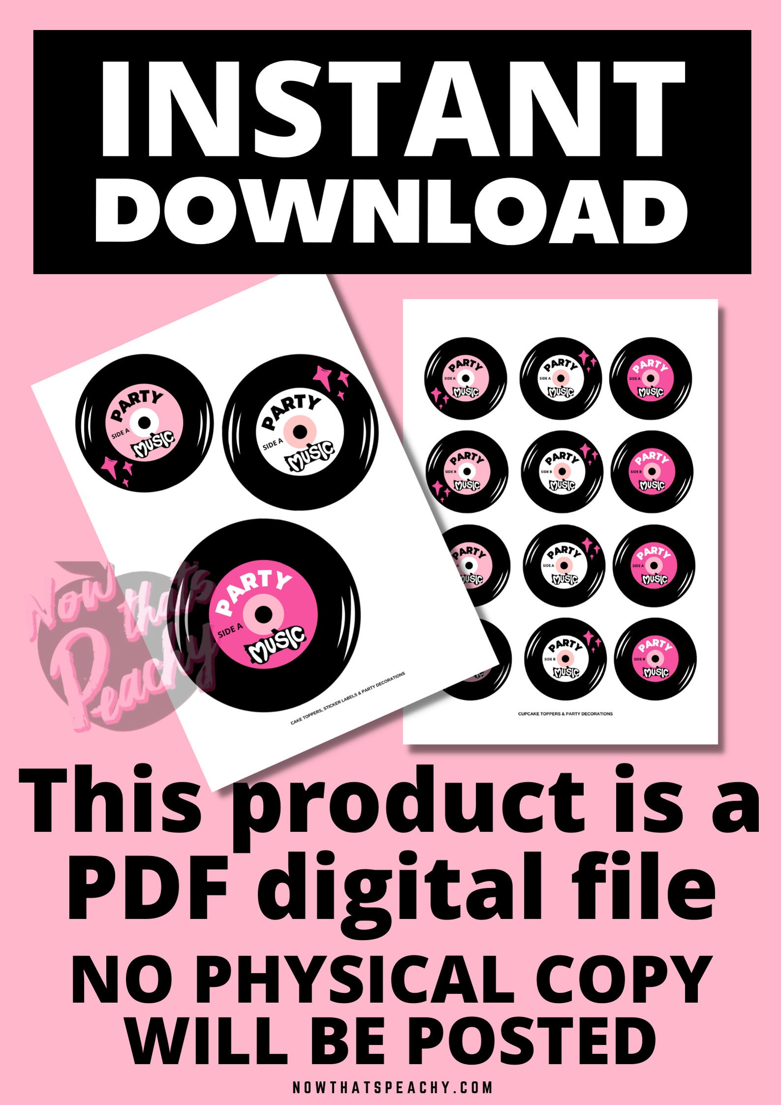 GREASER Vinyl Cupcake Toppers 50s PRINTABLE Records Rock'n'roll Diner ...