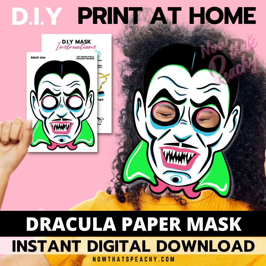 Dracula Face MASK PRINTABLE Diy PDF Halloween Vampire Horror - Etsy