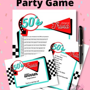 Red DINER 1950's Trivia Quiz Game Party PRINTABLE Rock'n'roll Sock Hop ...