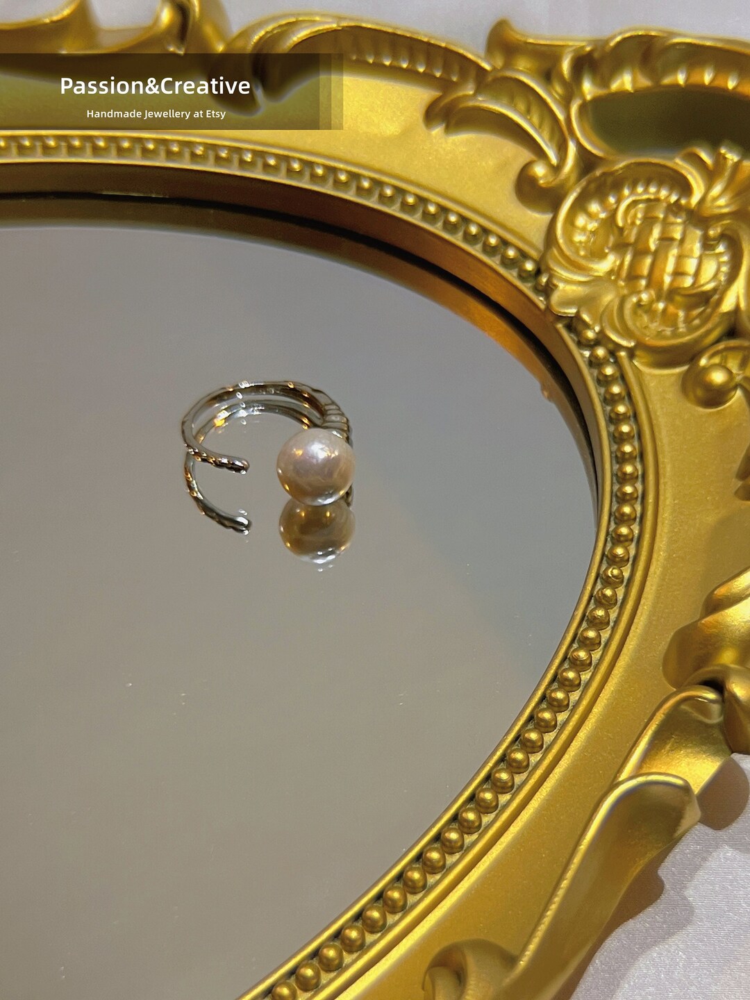 Natural White Edison Pearl Adjustable Ring, S925 Sterling Silver Twist ...