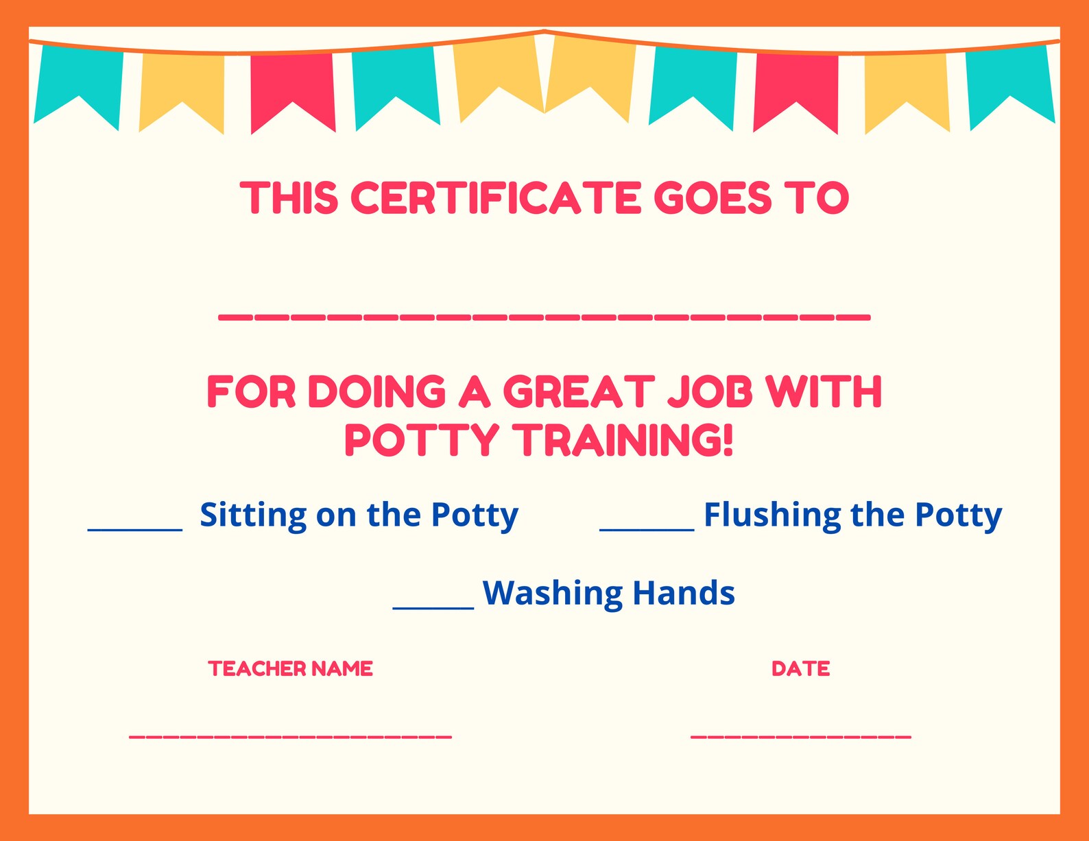 TWO Preschool Daycare POTTY TRAINING Certificates, Two Toddler ...