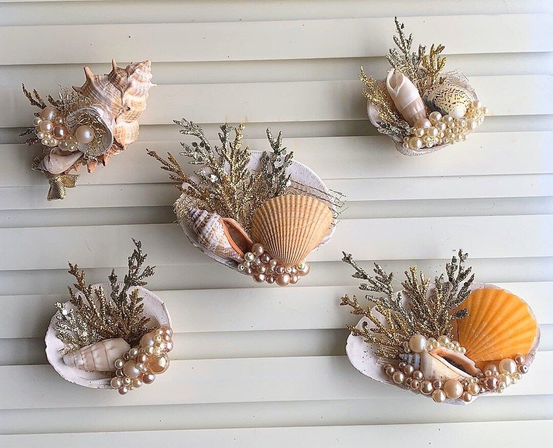 Handmade Seashell Ornaments set of Five Seashell Home Decor Beach Home ...