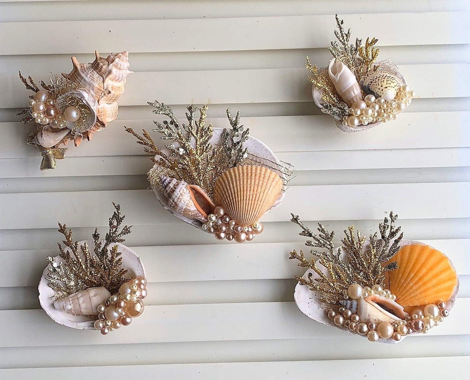 Handmade Seashell Ornaments set of Five Seashell Home Decor Beach Home ...