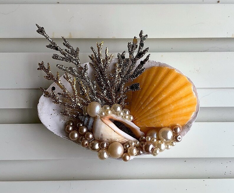 Handmade Seashell Ornaments set of Five Seashell Home Decor Beach Home ...