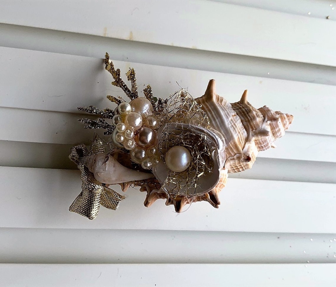 Handmade Seashell Ornaments set of Five Seashell Home Decor Beach Home ...