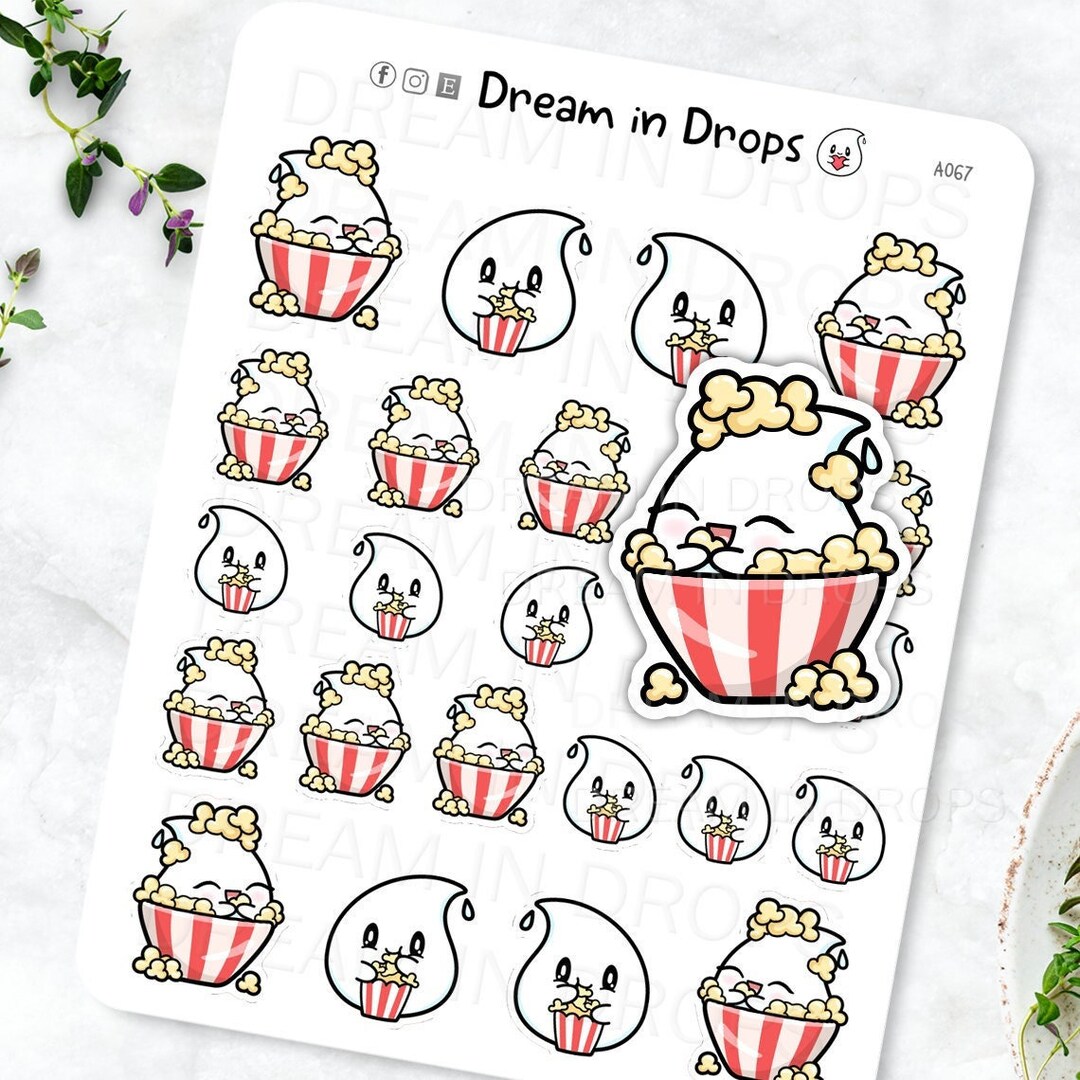 Popcorn Stickers Movie Night Stickers Healthy Snack - Etsy