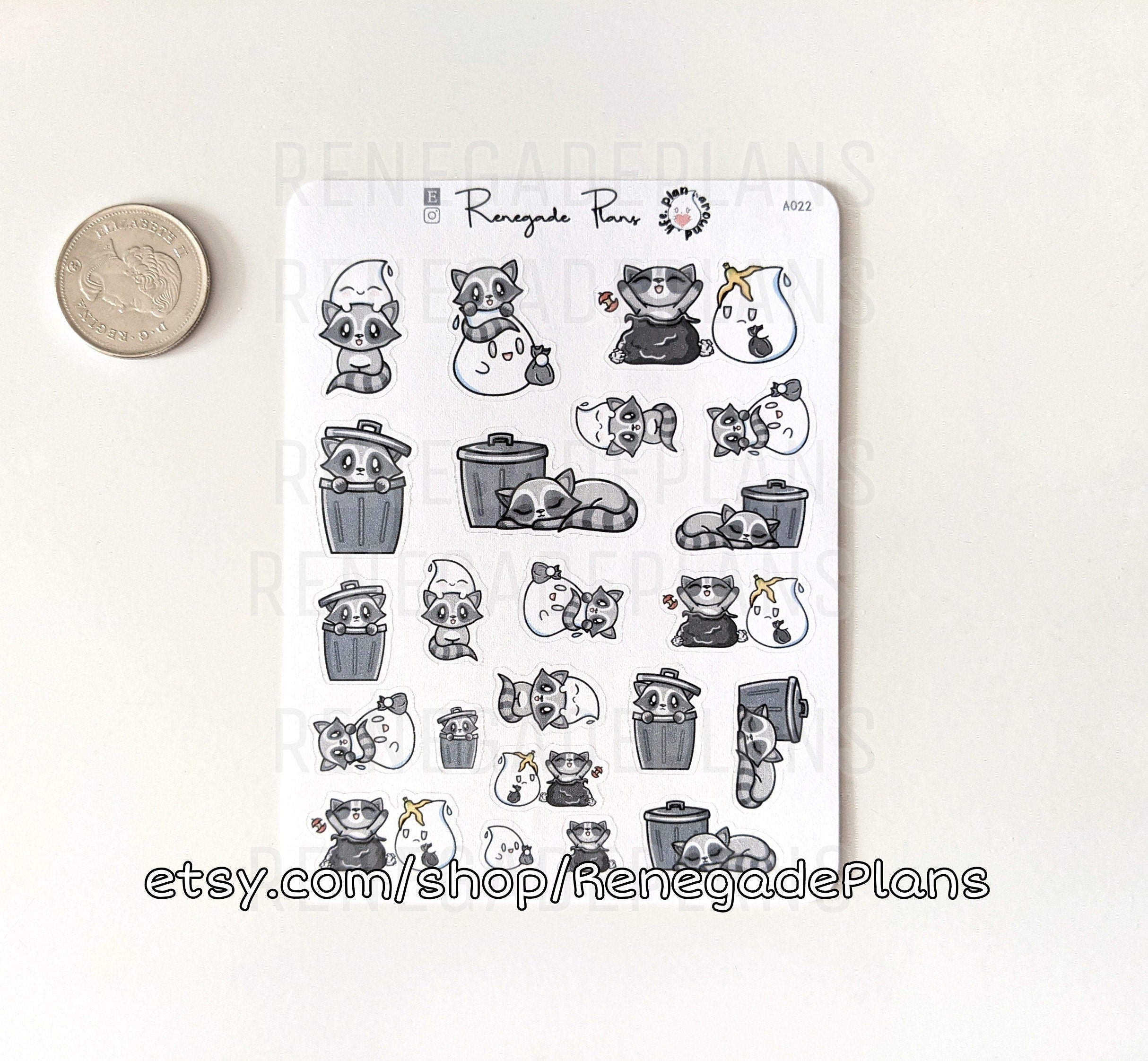 Garbage Day, Trash Panda Stickers, Kawaii Raccoon, Planner Stickers ...