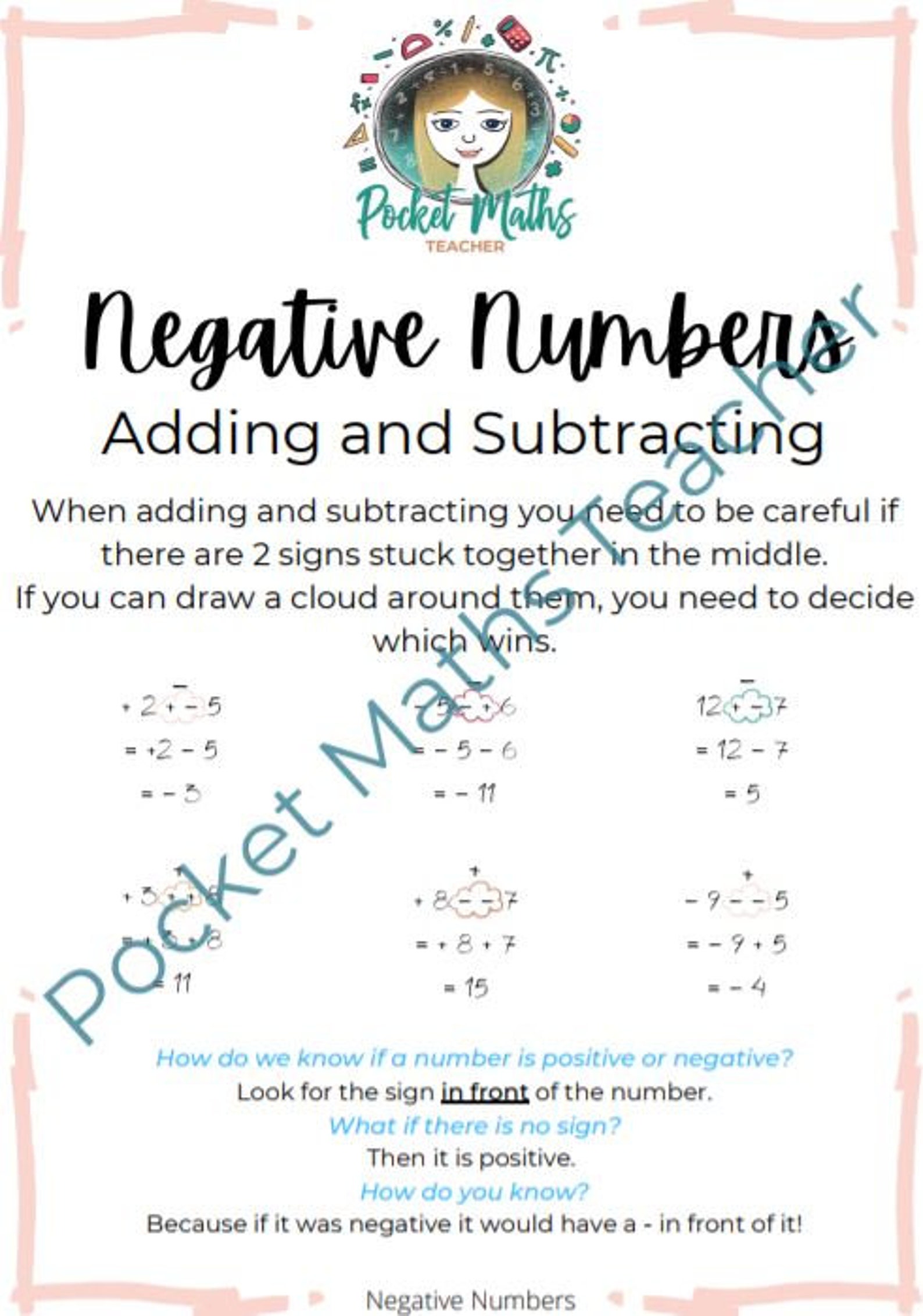 Negative Numbers Poster Pack & Worksheet Printable - Etsy España
