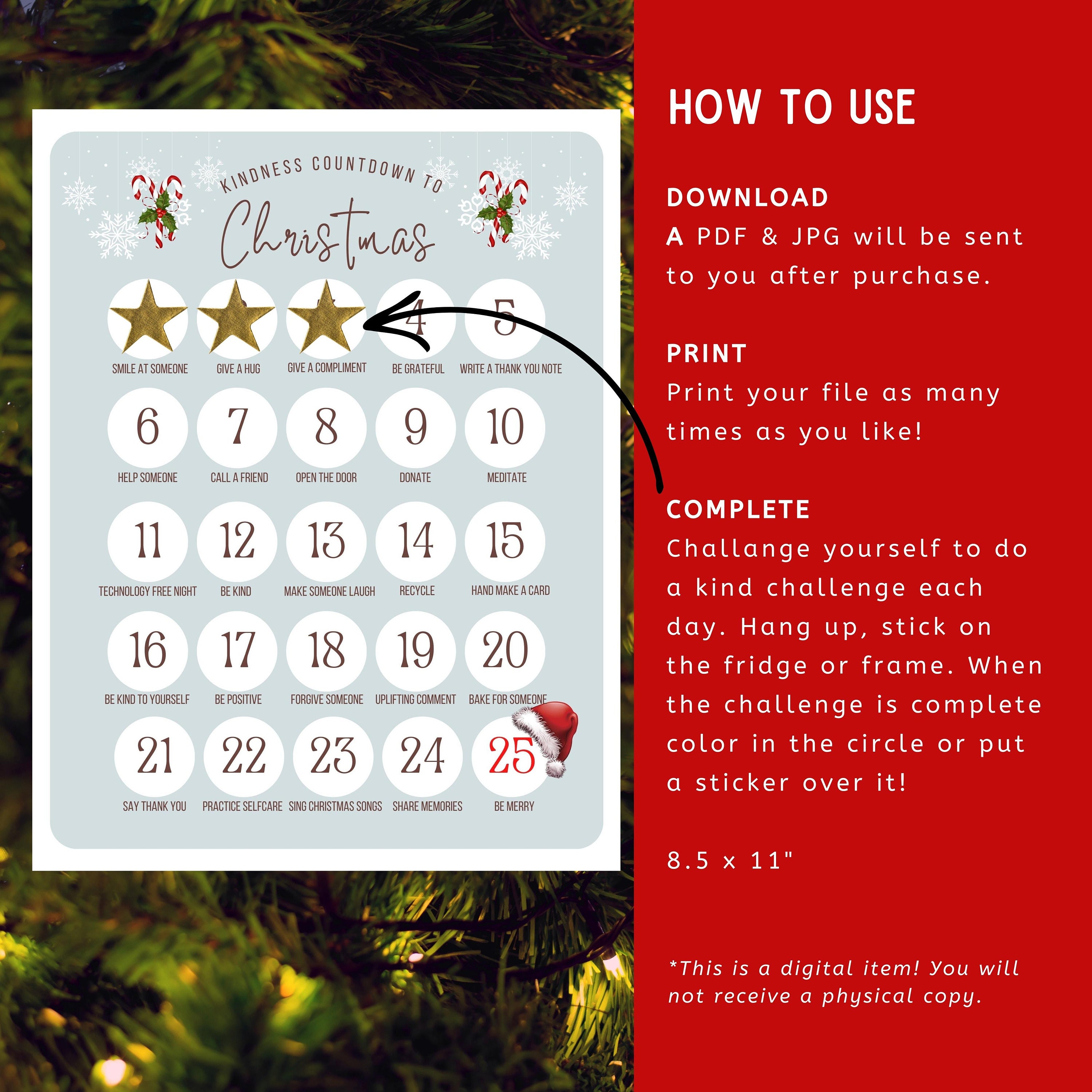 Kindness Christmas Countdown Calendar, Countdown to Christmas ...