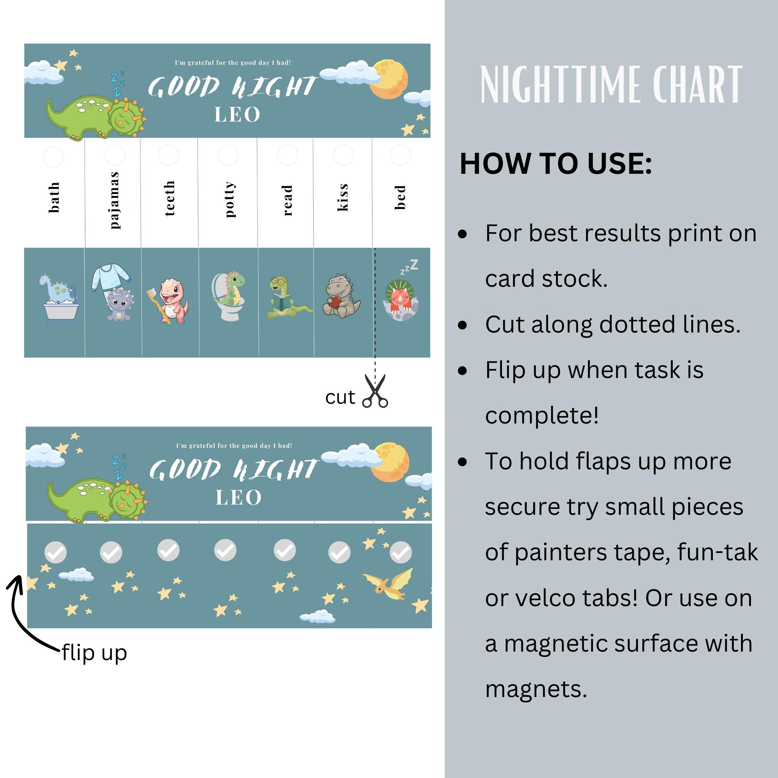 Dinosaur Toddler Bedtime Routine Chart Nighttime Goodnight - Etsy