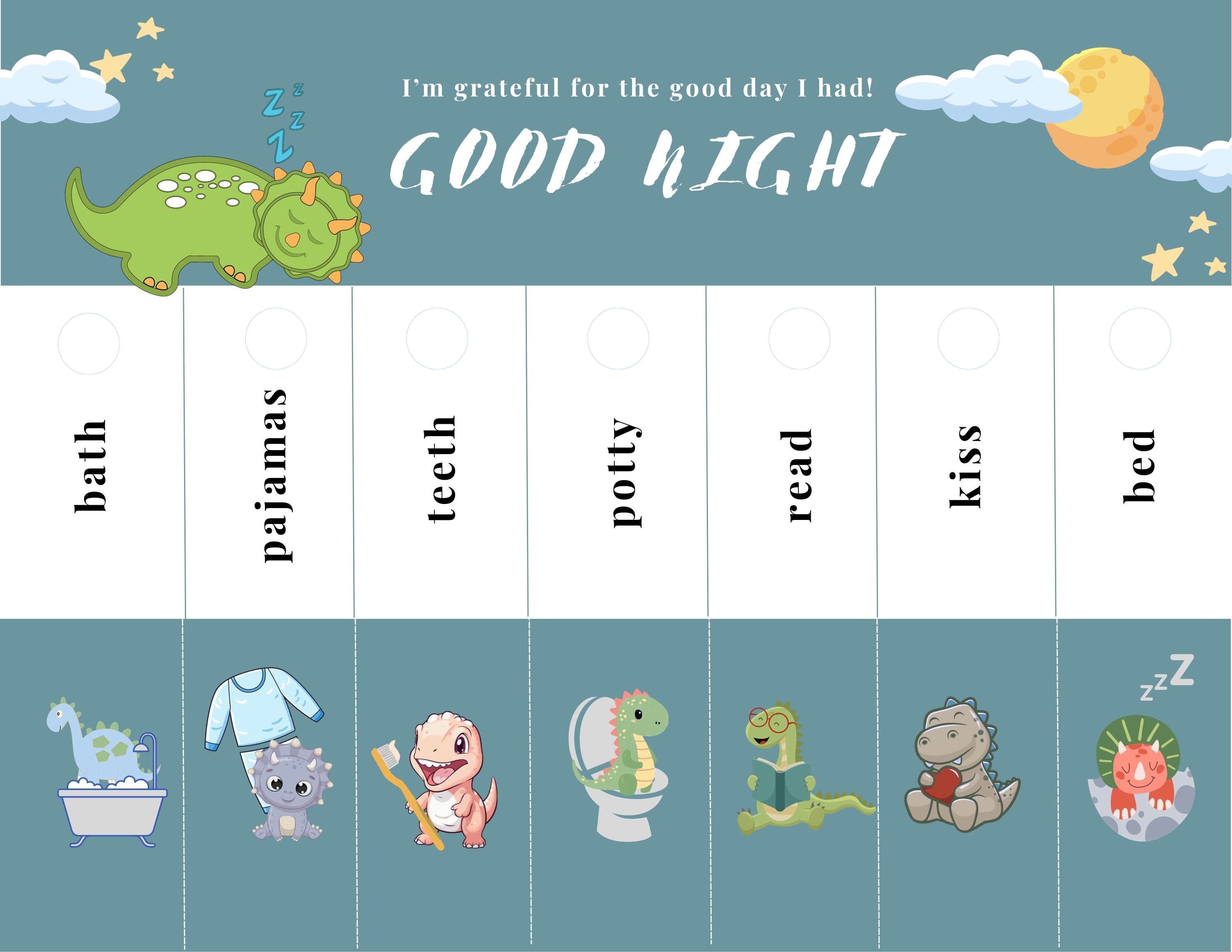 Dinosaur Toddler Bedtime Routine Chart Nighttime Goodnight - Etsy