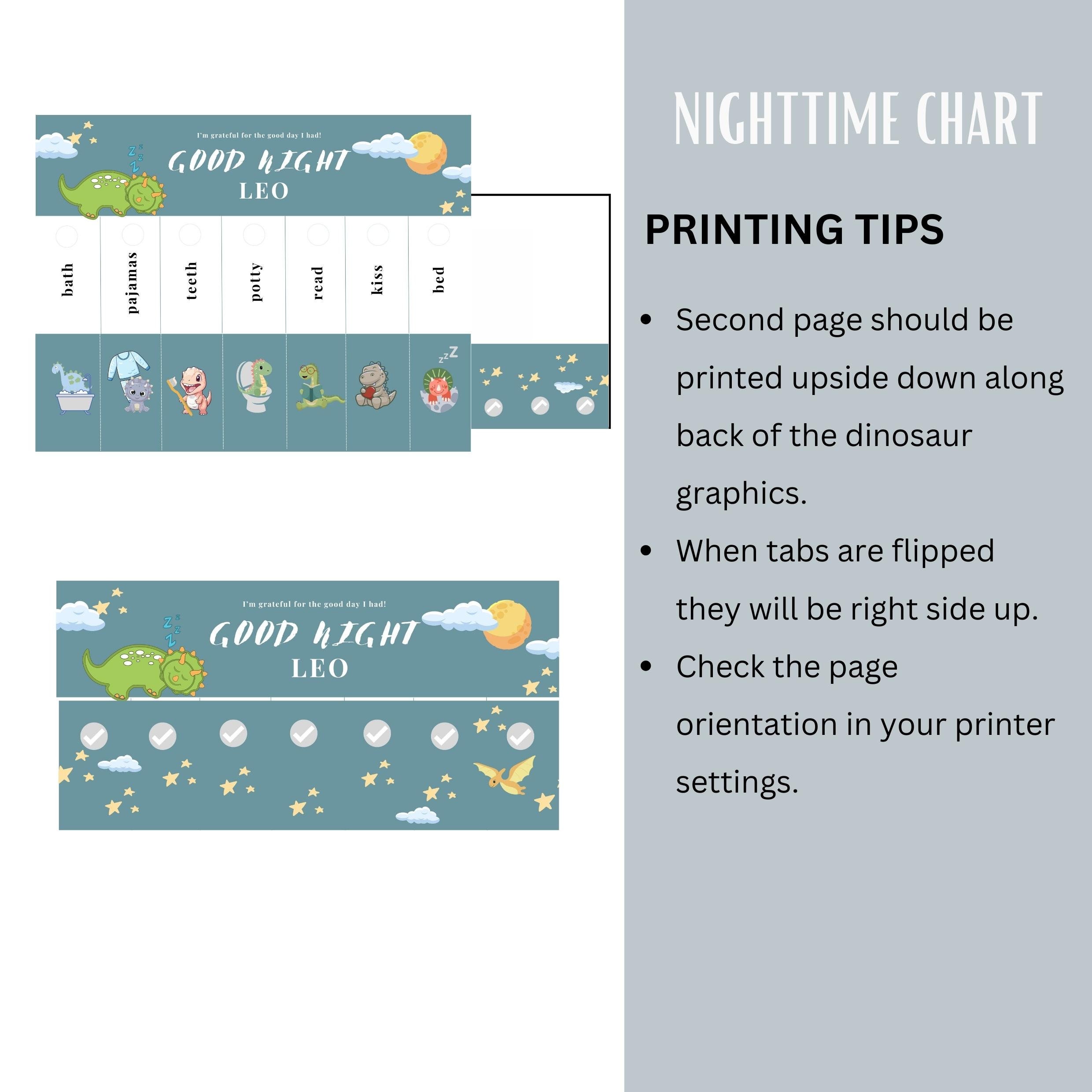 Dinosaur Toddler Bedtime Routine Chart Nighttime Goodnight - Etsy
