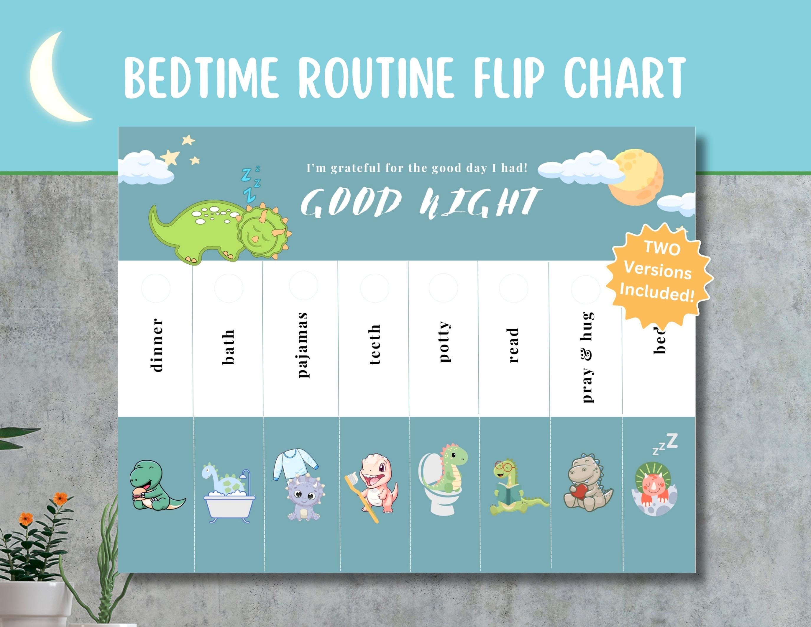 Dinosaur Toddler Bedtime Routine Chart Nighttime Goodnight - Etsy
