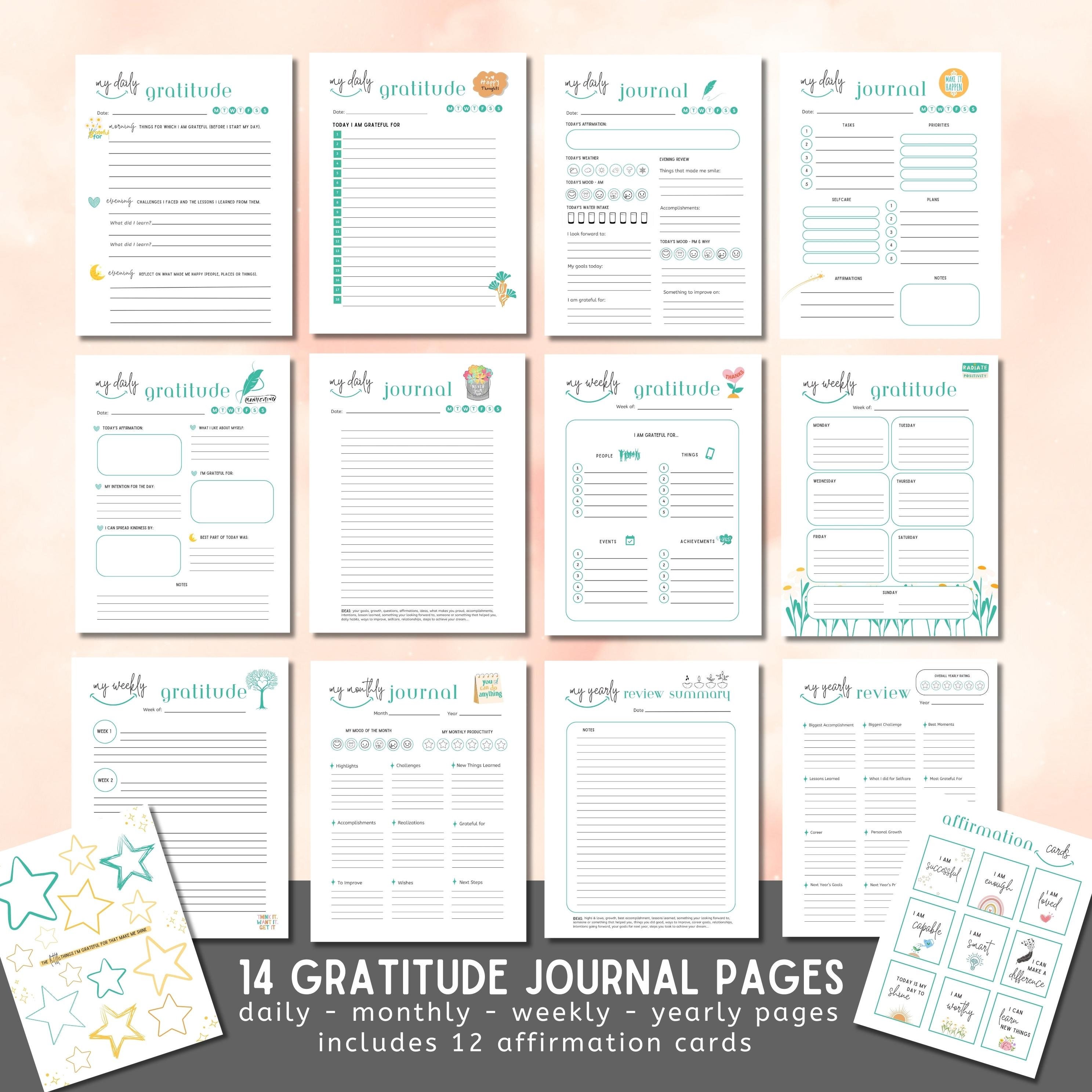 2024 Daily Gratitude Journal Printable, Affirmation Cards, Weekly ...
