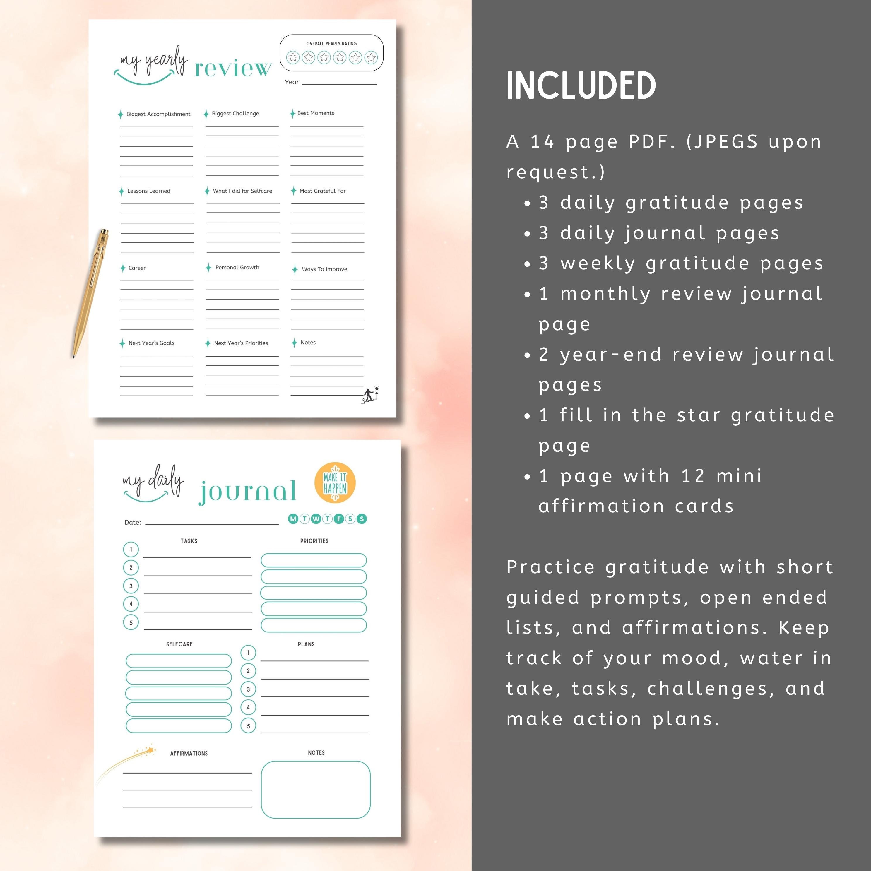 2024 Daily Gratitude Journal Printable, Affirmation Cards, Weekly ...