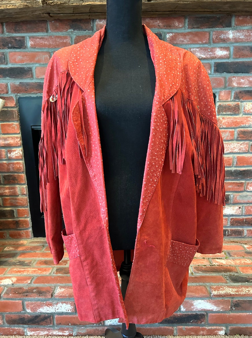Vintage Red Suede Fringe Jacket - Etsy