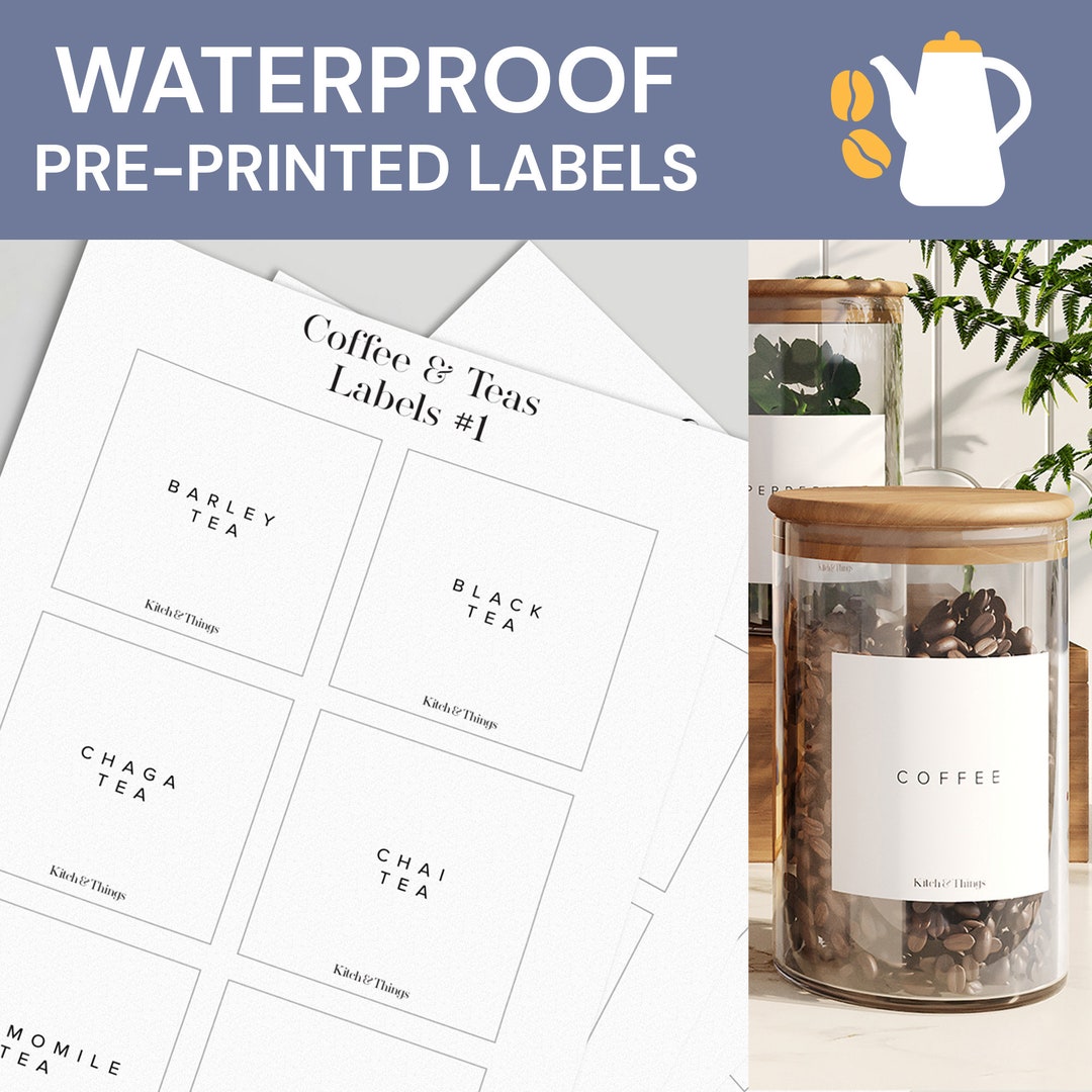 COFFEE & TEAS Minimal Sleek Designed Labels for Kitchen - Etsy