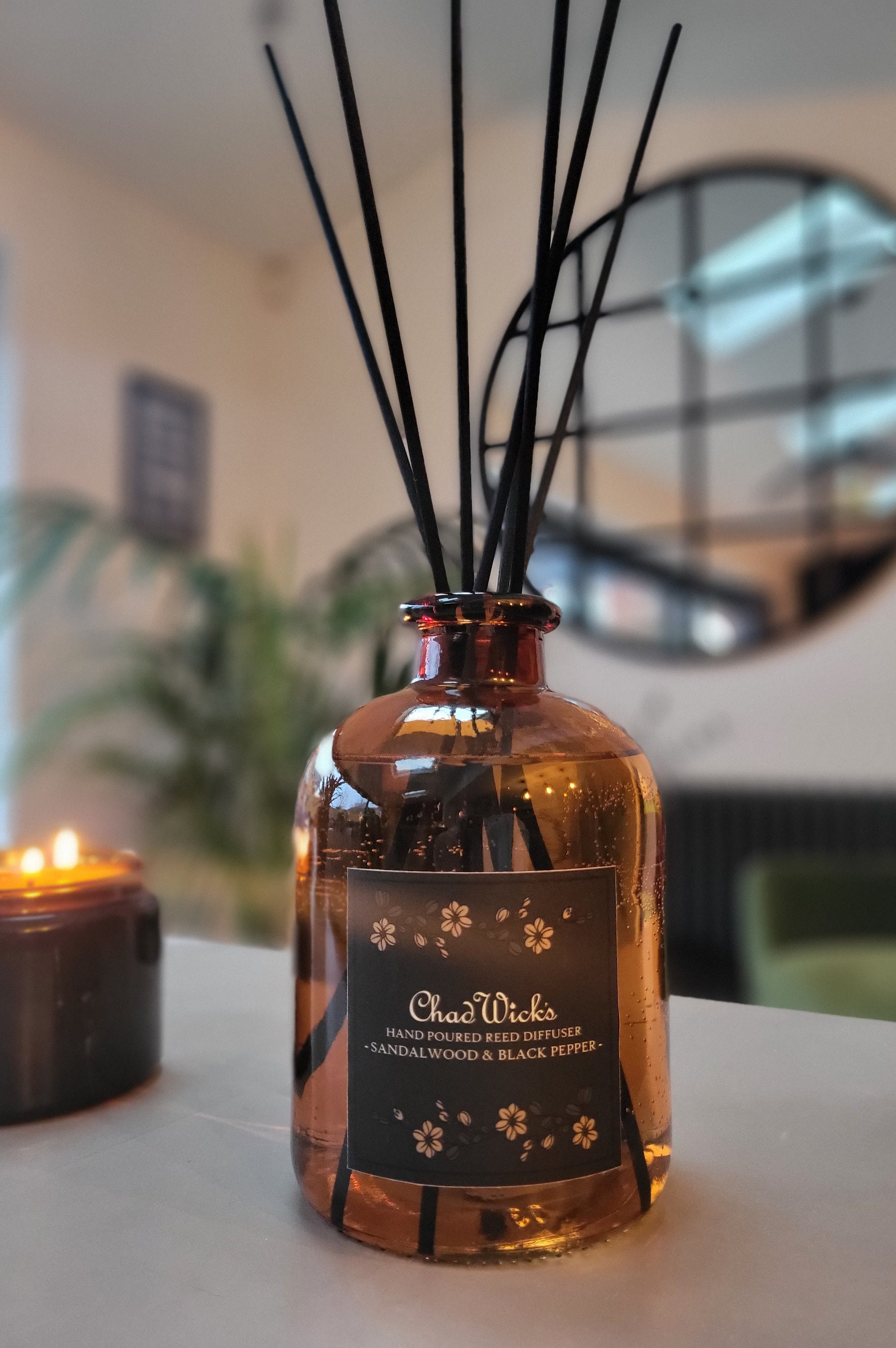 XXL Extra Large 1000ml Luxury Hand Poured Amber Glass Reed Diffuser ...