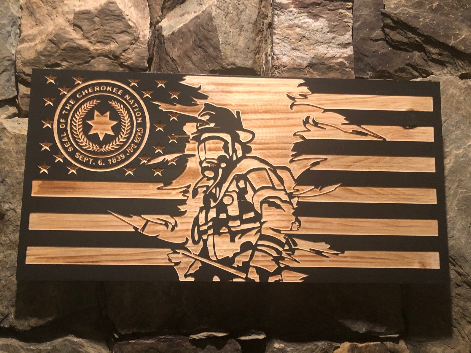 Customizable Firefighter Wood Flag - Etsy