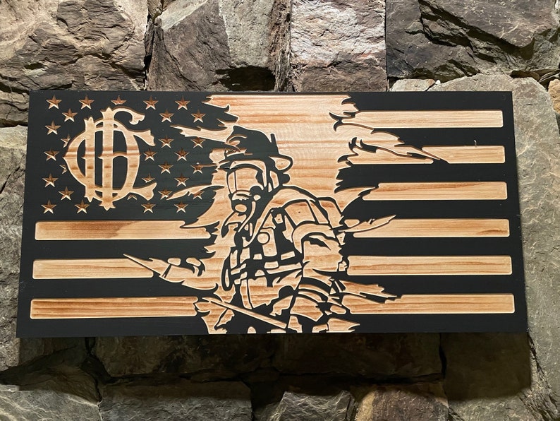 Customizable Firefighter Wood Flag - Etsy