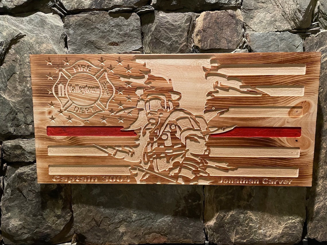 Customizable Firefighter Wood Flag | Etsy