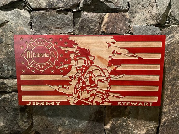 Customizable Firefighter Wood Flag | Etsy