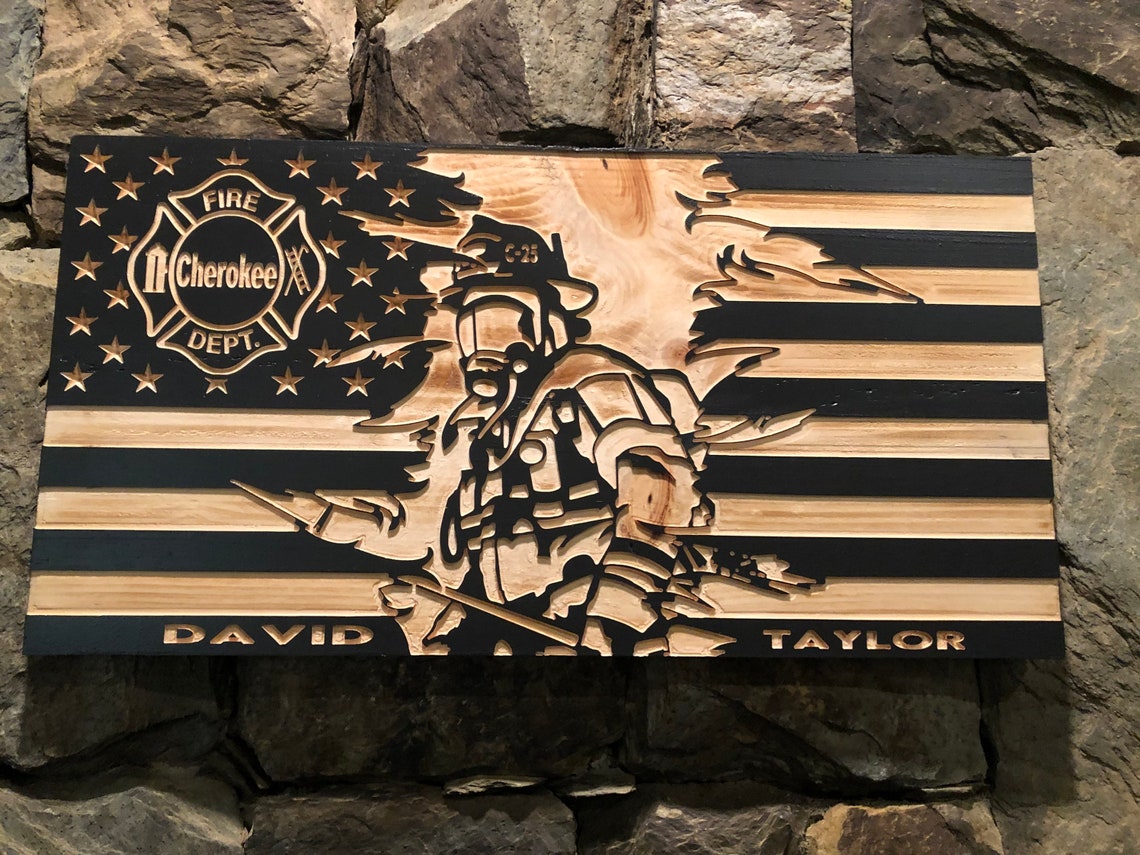 Customizable Firefighter Wood Flag - Etsy