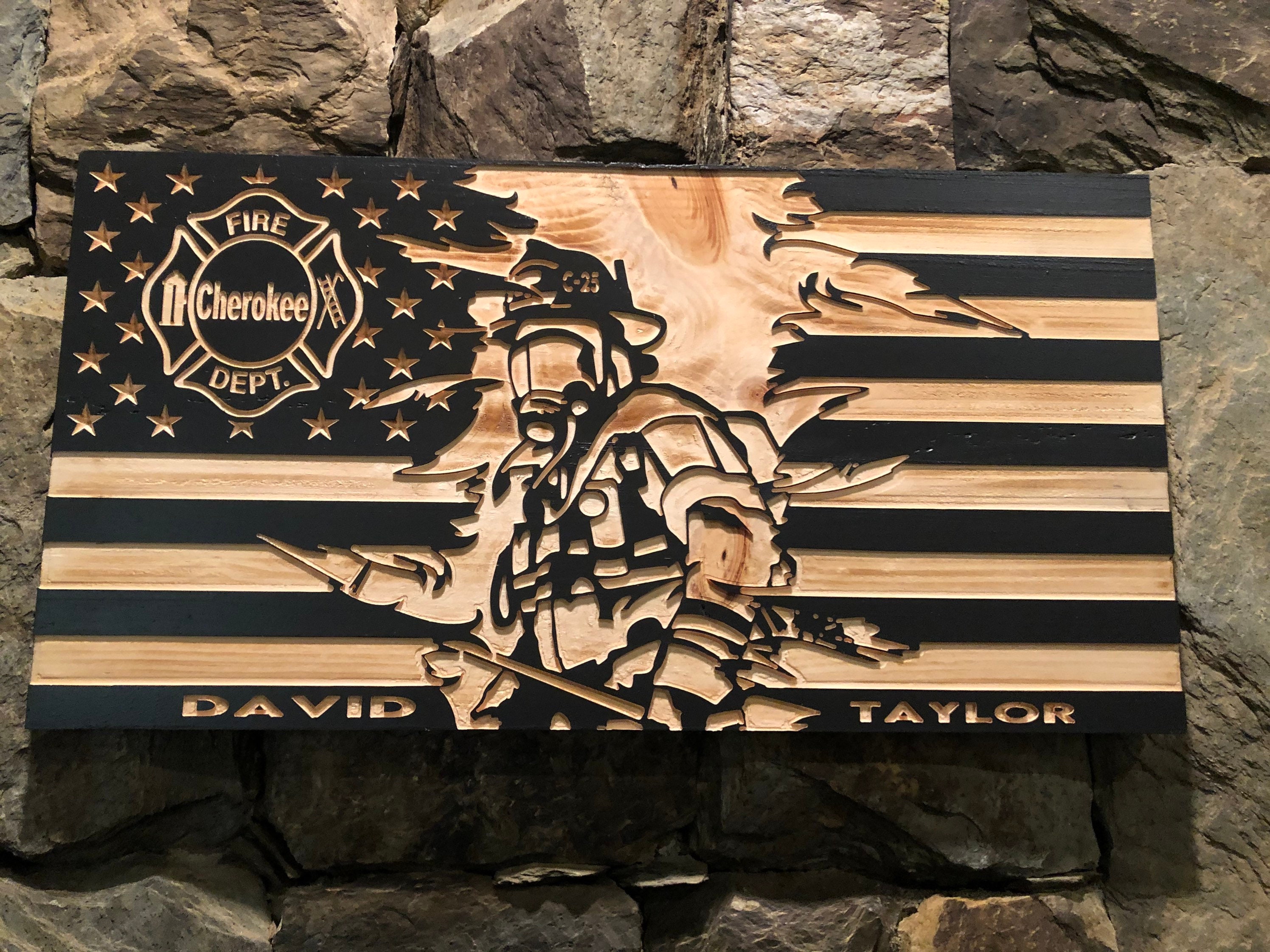Customizable Firefighter Wood Flag - Etsy