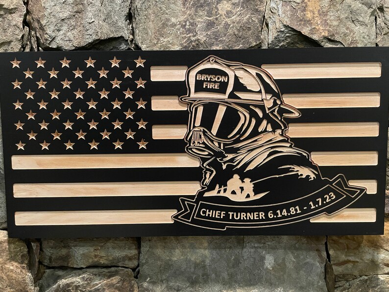 Customizable Firefighter Wood Flag - Etsy