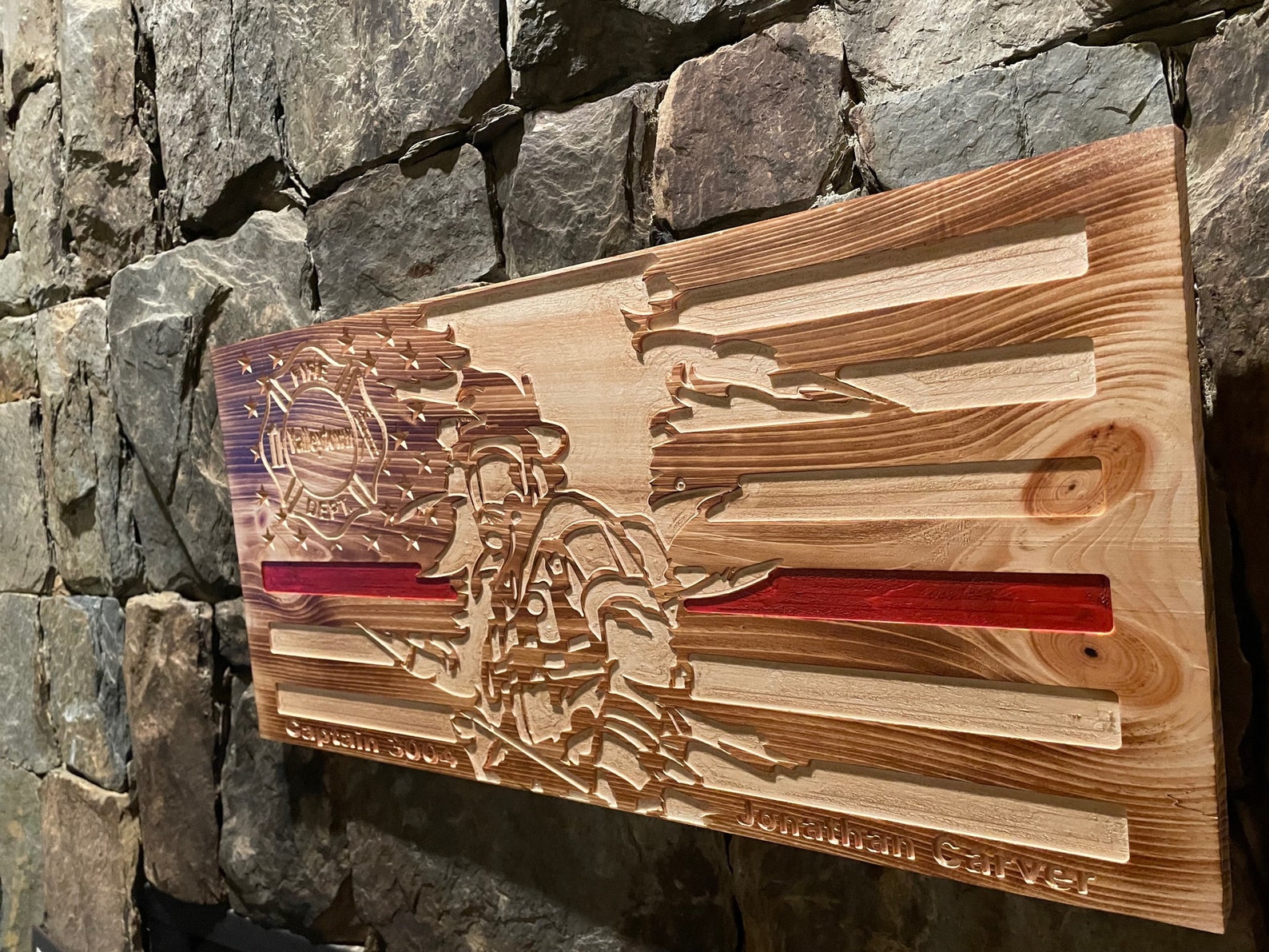 Customizable Firefighter Wood Flag | Etsy