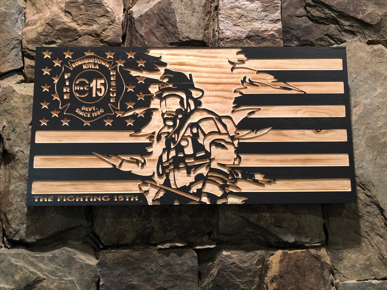 Customizable Firefighter Wood Flag - Etsy