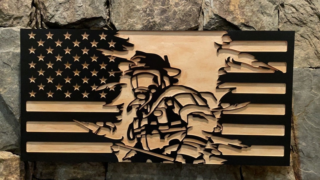 Customizable Firefighter Wood Flag - Etsy