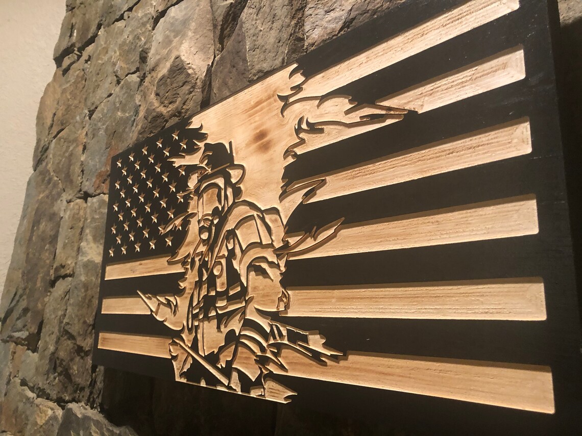 Customizable Firefighter Wood Flag - Etsy