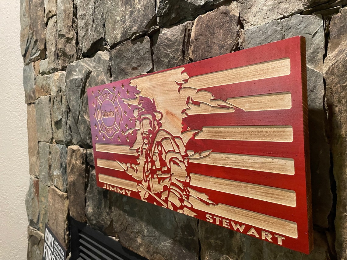 Customizable Firefighter Wood Flag - Etsy