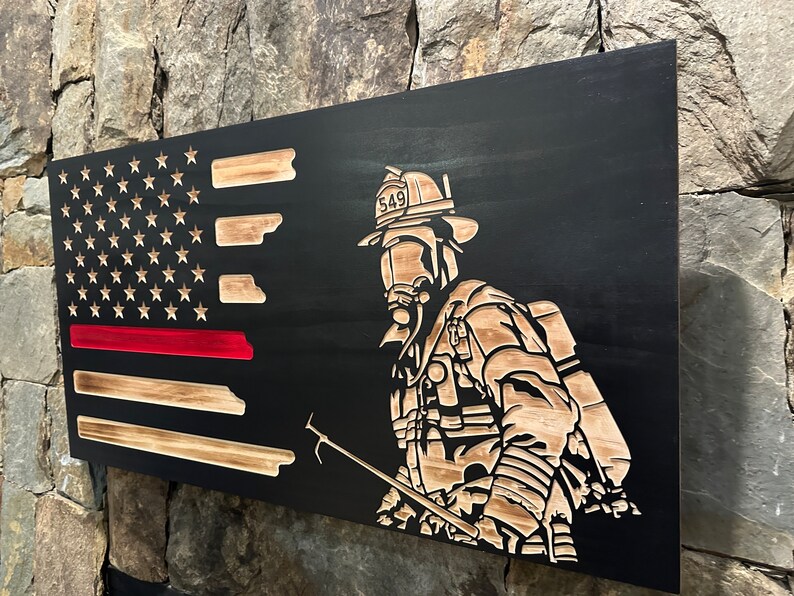 Customizable Firefighter Wood Flag - Etsy