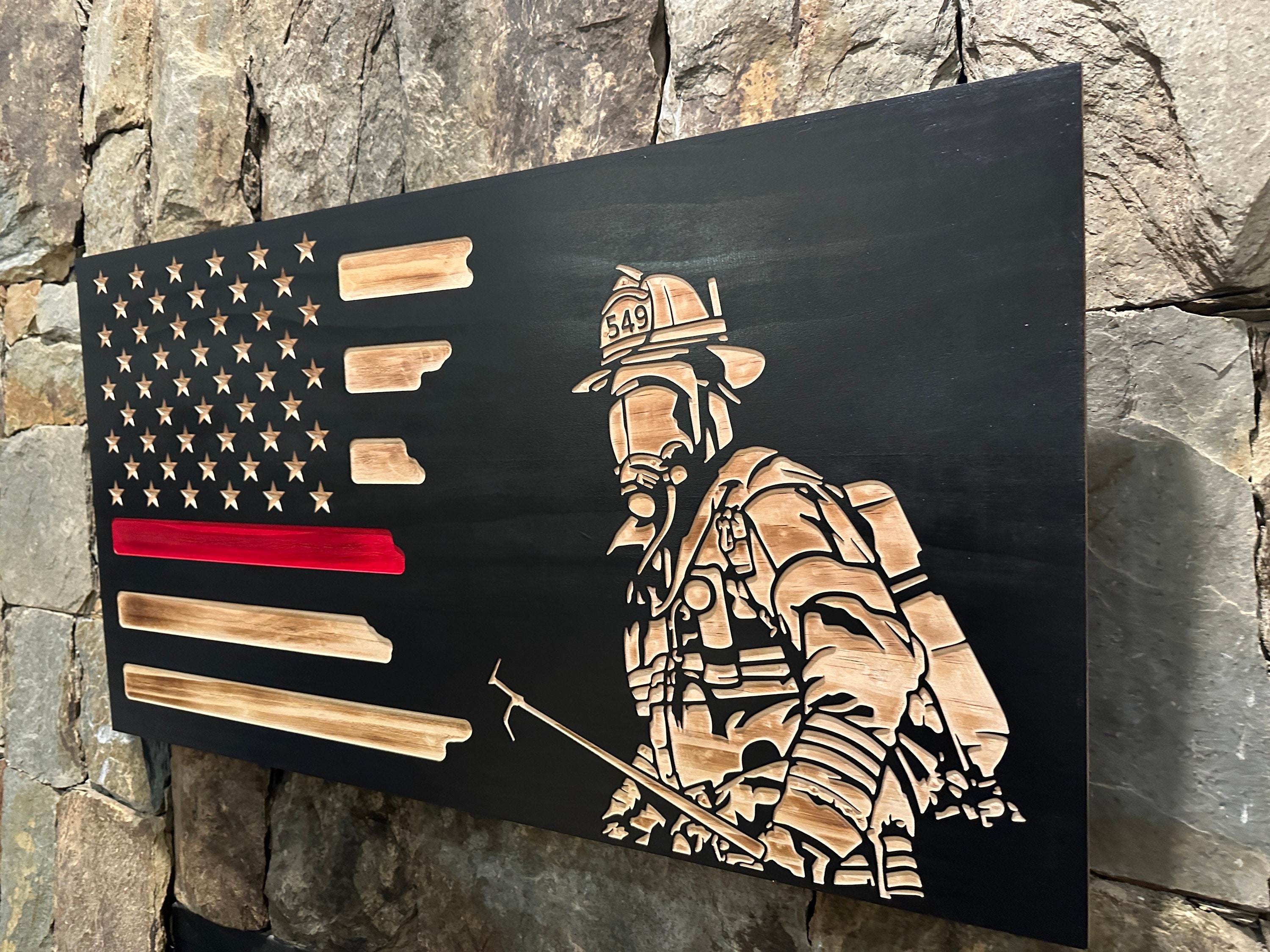 Customizable Firefighter Wood Flag - Etsy