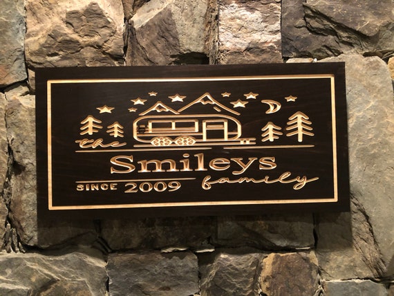 Customizable Wood Family Camping Sign | Etsy