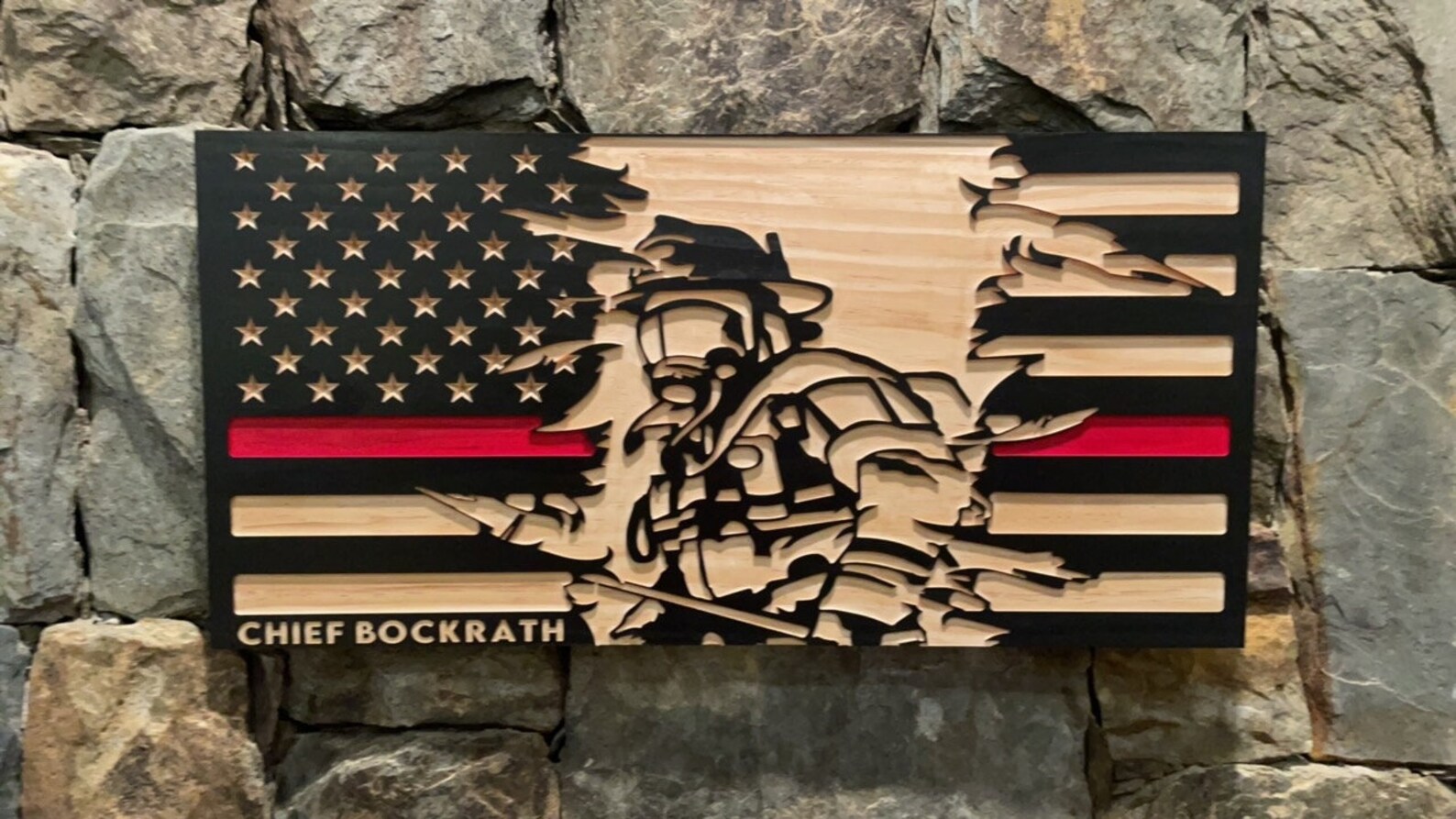 Customizable Firefighter Wood Flag - Etsy