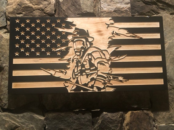 Customizable Firefighter Wood Flag - Etsy