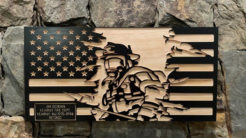 Customizable Firefighter Wood Flag - Etsy