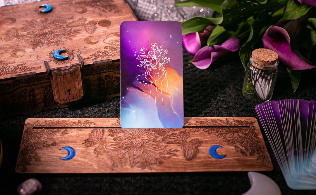 Wooden 3 Card Tarot Card Stand | Flower Moon Tarot Display | Card of ...