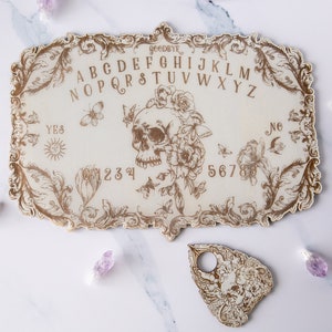 Floral Skull Spirit Board With Planchette Heirloom White | Divination ...