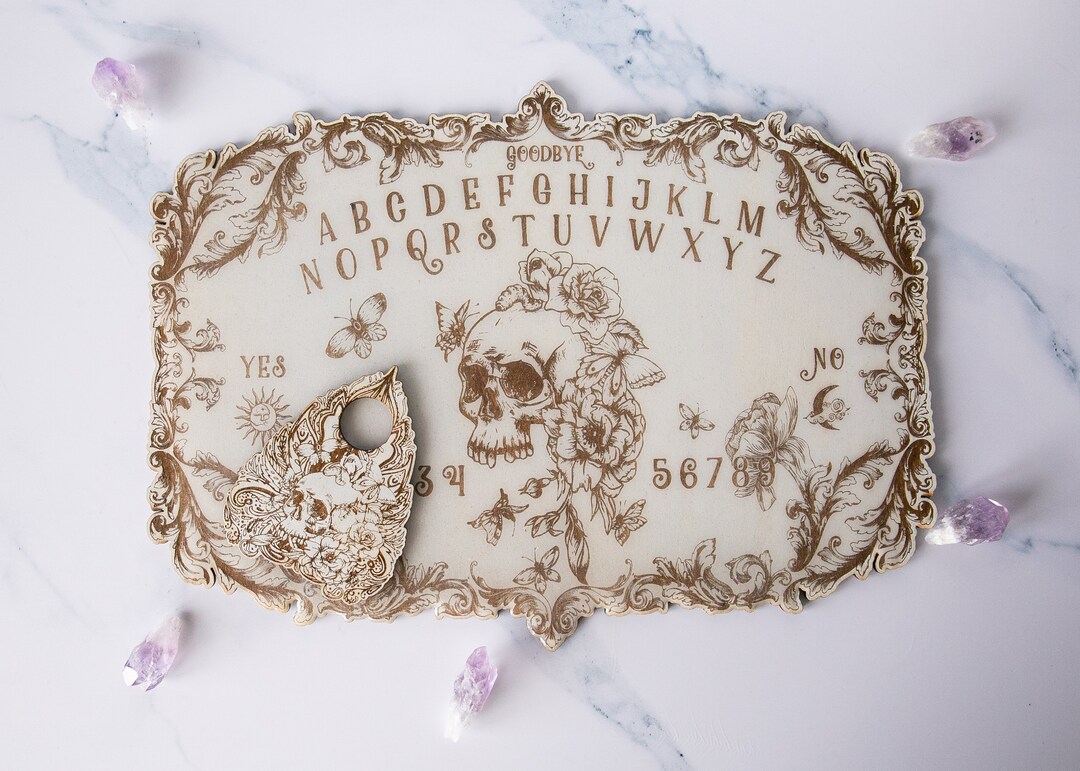 Floral Skull Spirit Board With Planchette Heirloom White | Divination ...